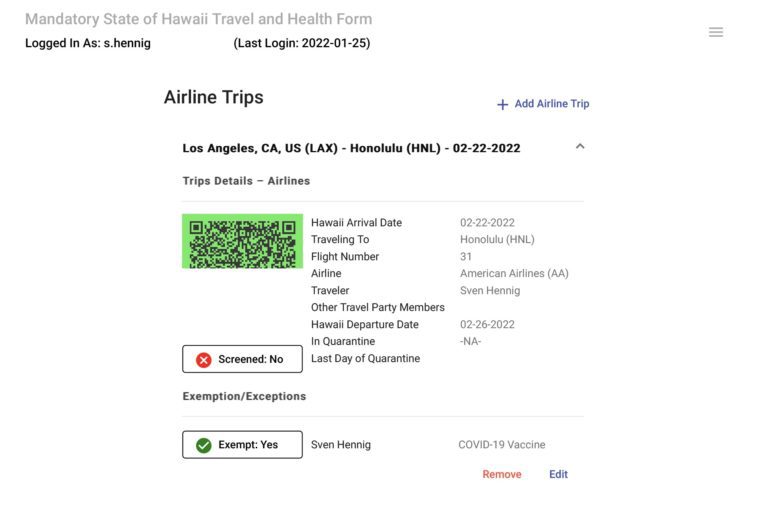 Hawaii Einreise – Unterlagen, QR Code und ein Armband